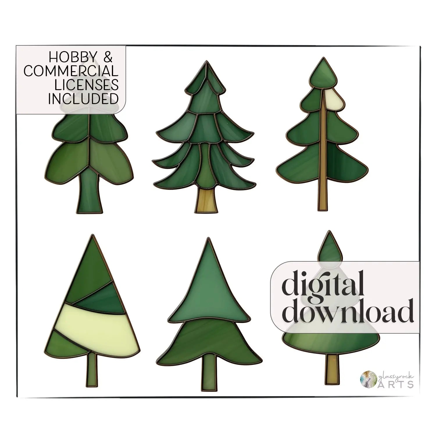 Christmas Fir Tree Stained Glass Patterns - Pack of 6 – GlassyRock Arts
