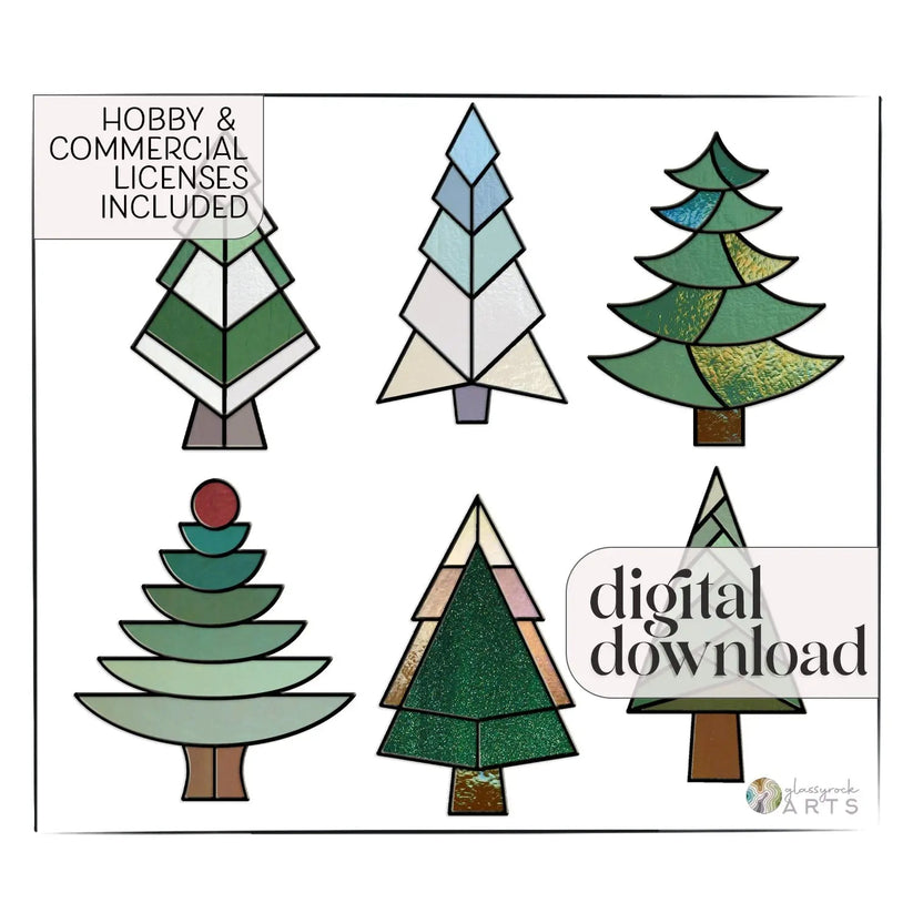 Christmas Tree Stained Glass Pattern Pack - GlassyRock Arts ...