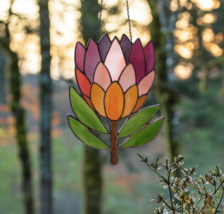 Protea Flower Stained Glass Pattern with PNG - GlassyRock Arts