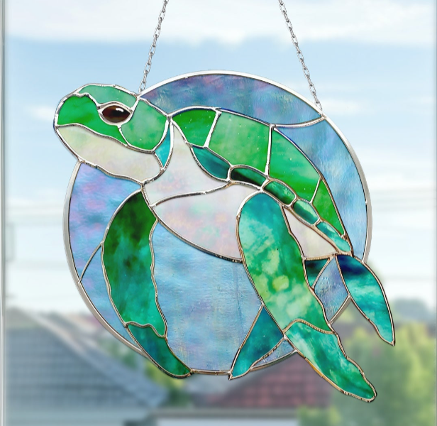 Round Stained Glass Turtle Pattern - GlassyRock Arts