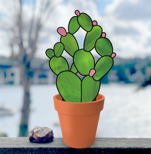 Cactus Plant Stem Stained Glass Pattern - GlassyRock Arts