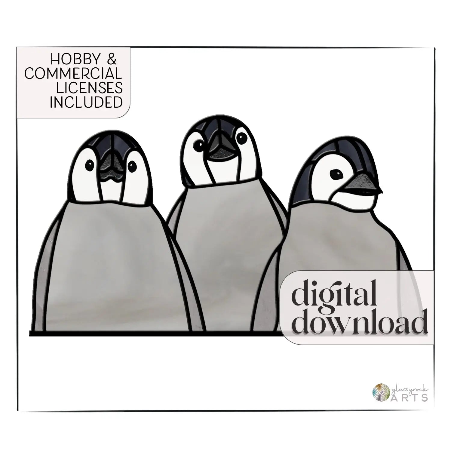 Baby Penguins Stained Glass Pattern - GlassyRock Arts