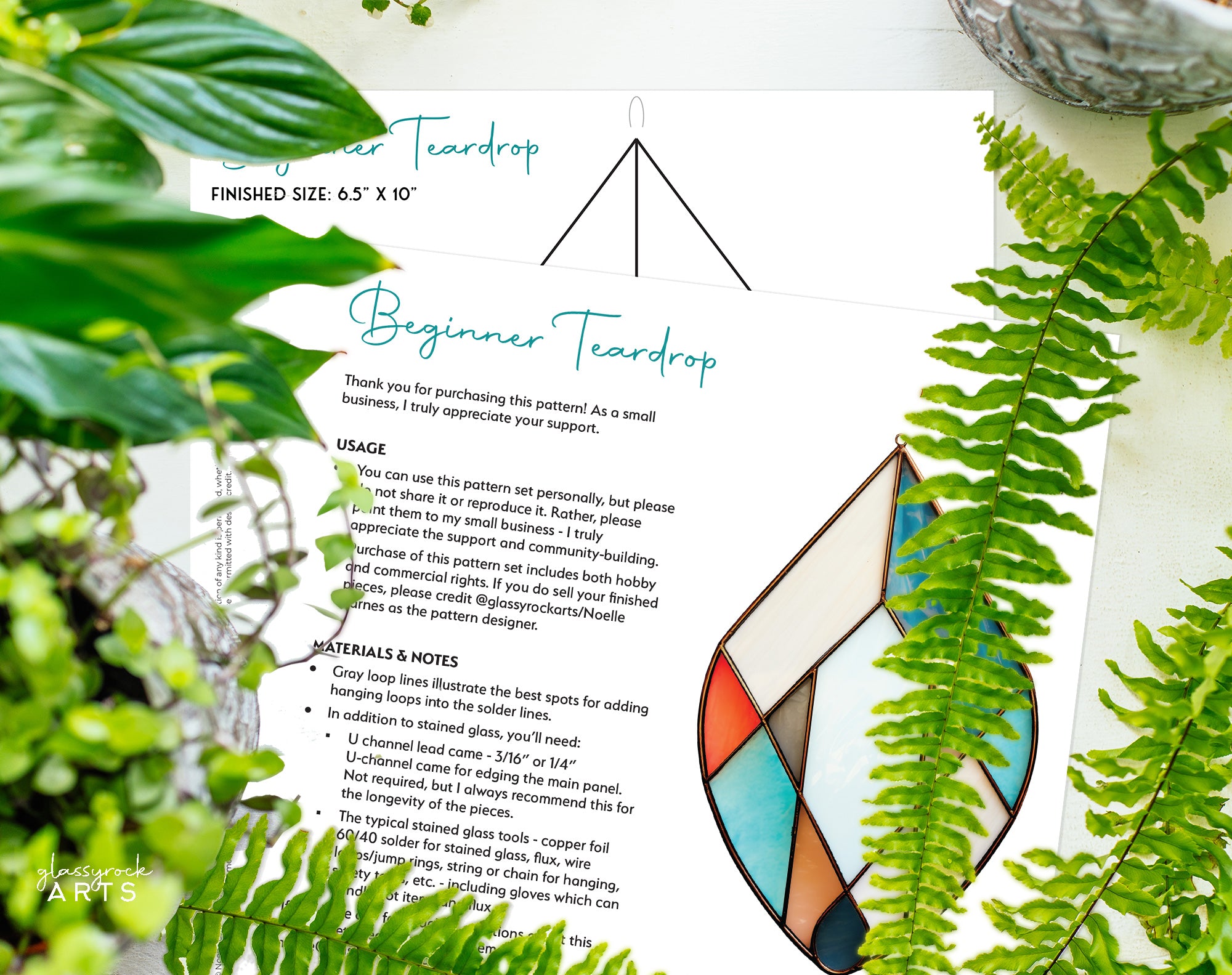Teardrop Beginner Stained Glass Pattern – GlassyRock Arts