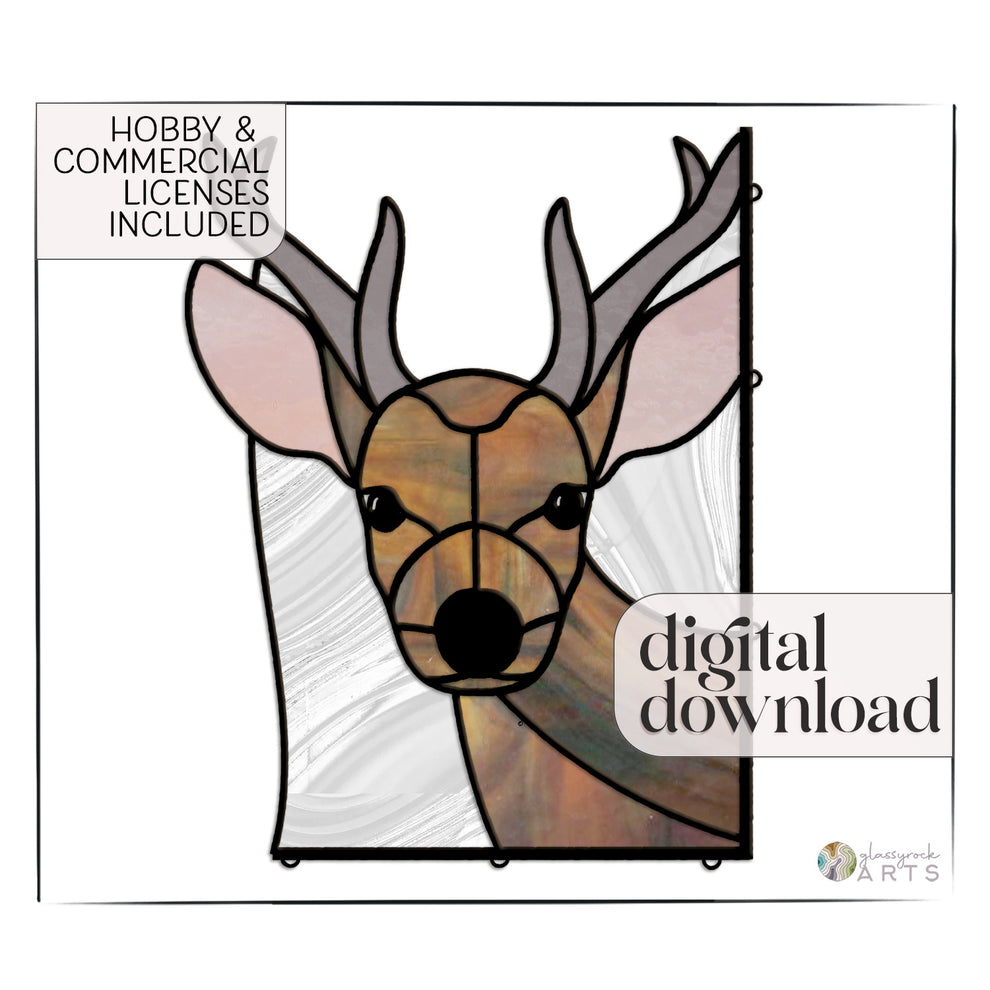 Young Buck Deer Stained Glass Pattern - GlassyRock Arts