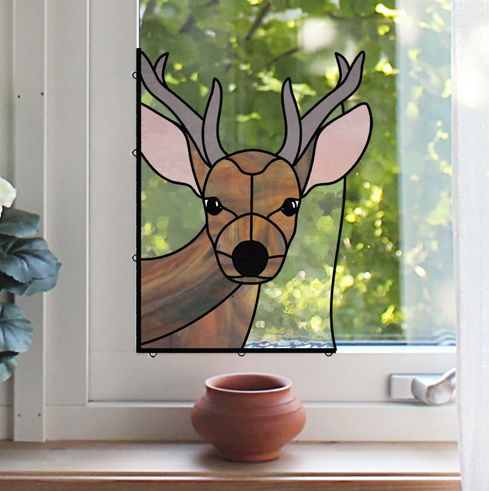 Young Buck Deer Stained Glass Pattern - GlassyRock Arts