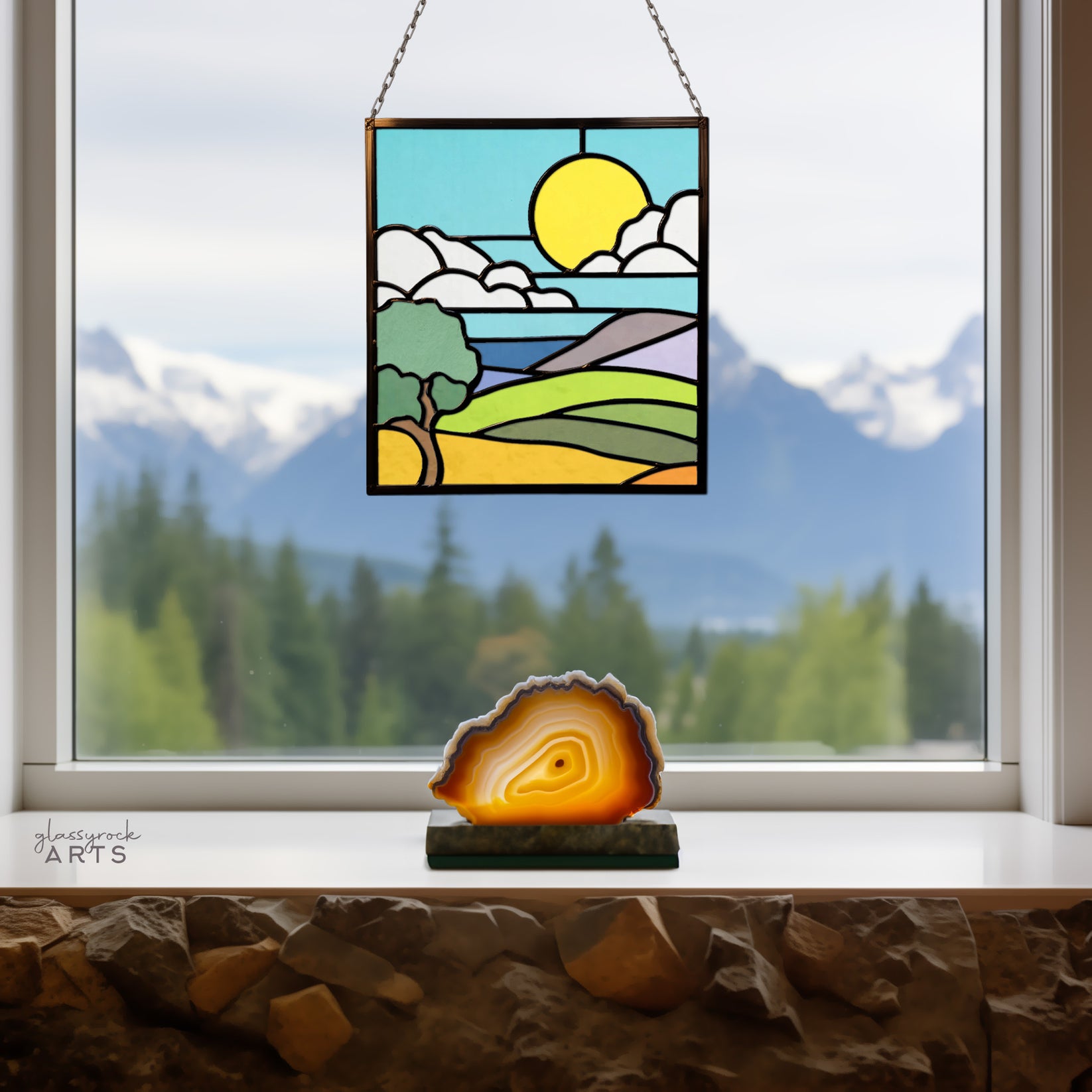 California Coast Stained Glass Landscape Pattern - GlassyRock Arts