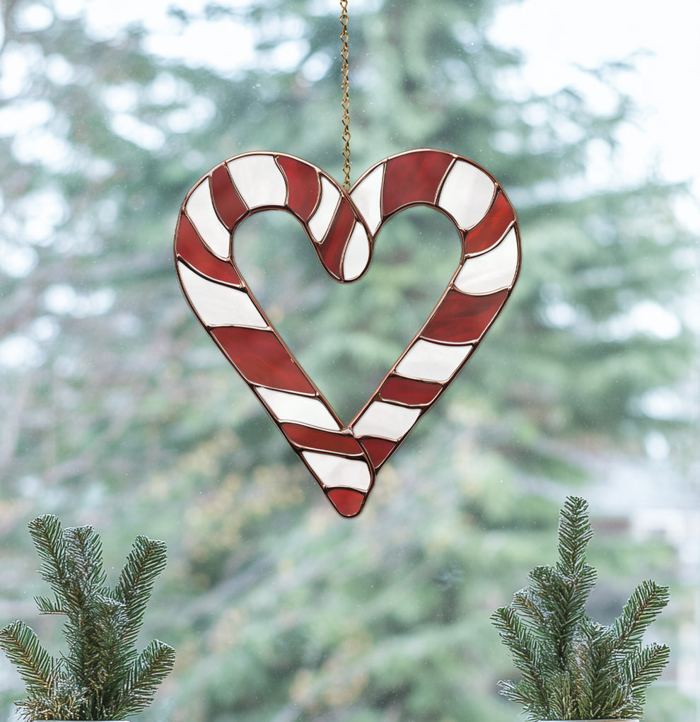 Candy Cane Heart Stained Glass Pattern PDF & PNG - GlassyRock Arts