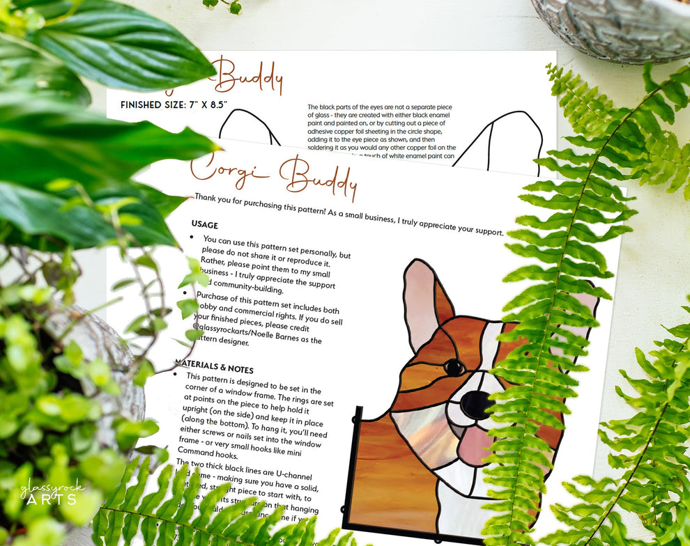 Welsh Corgi Dog Stained Glass Pattern - GlassyRock Arts