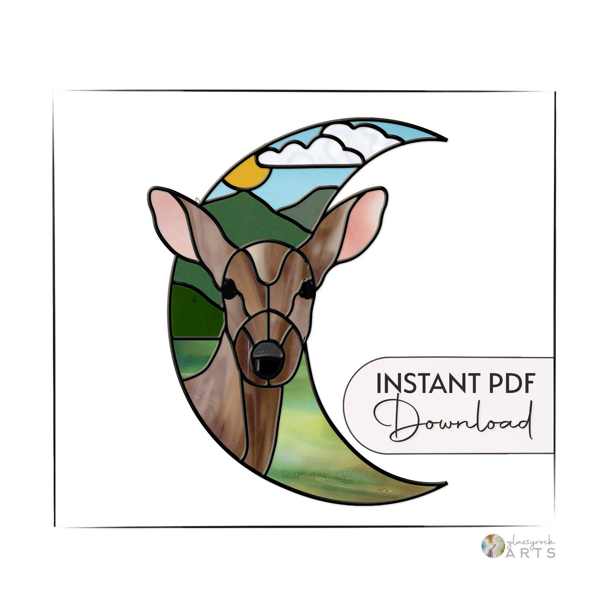 Crescent Moon Deer Stained Glass Pattern – GlassyRock Arts