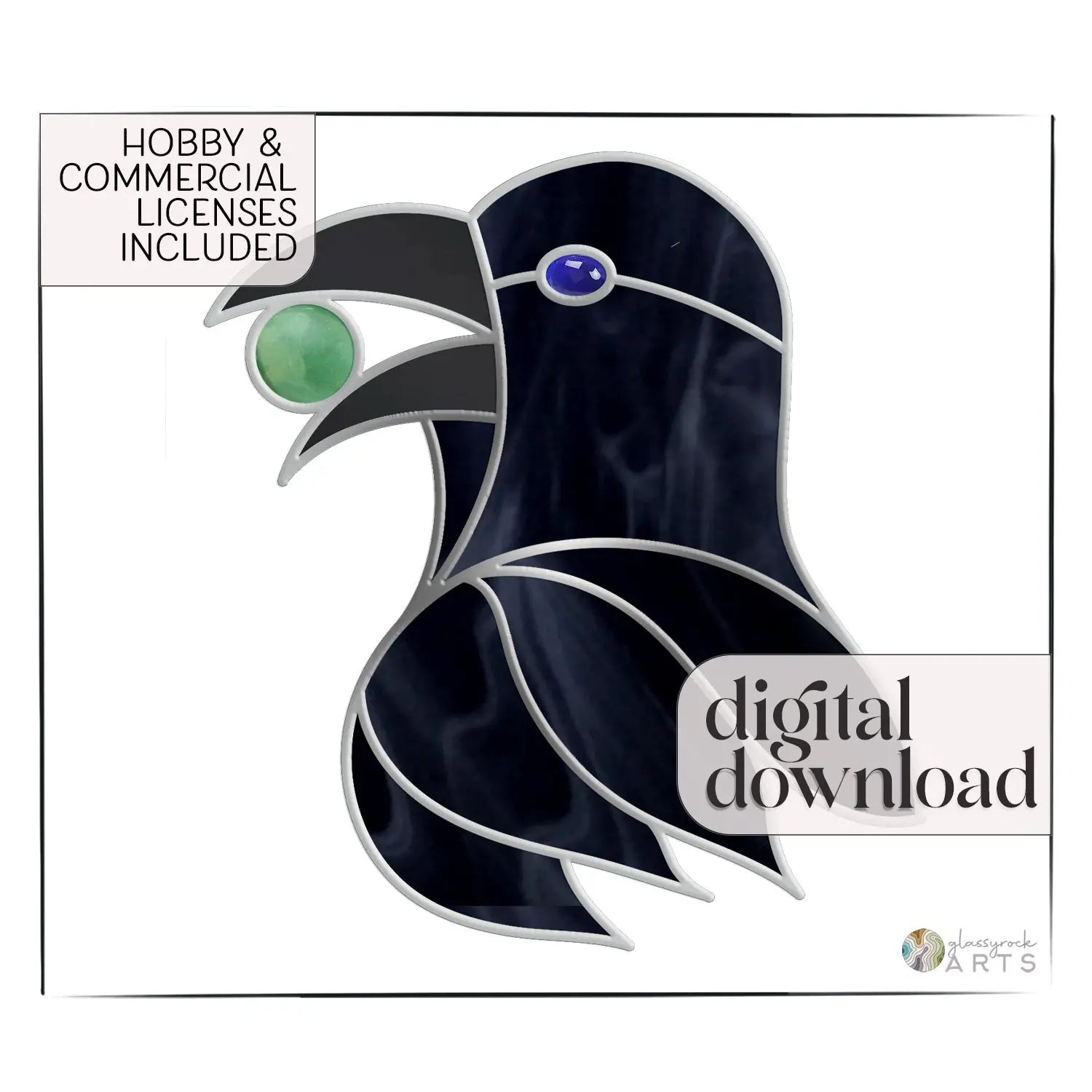 Gemstone Crow Stained Glass Pattern - GlassyRock Arts