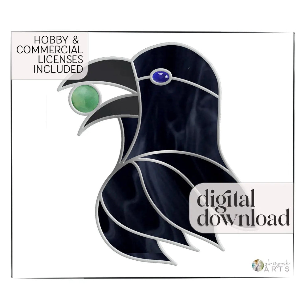 Gemstone Crow Stained Glass Pattern - GlassyRock Arts