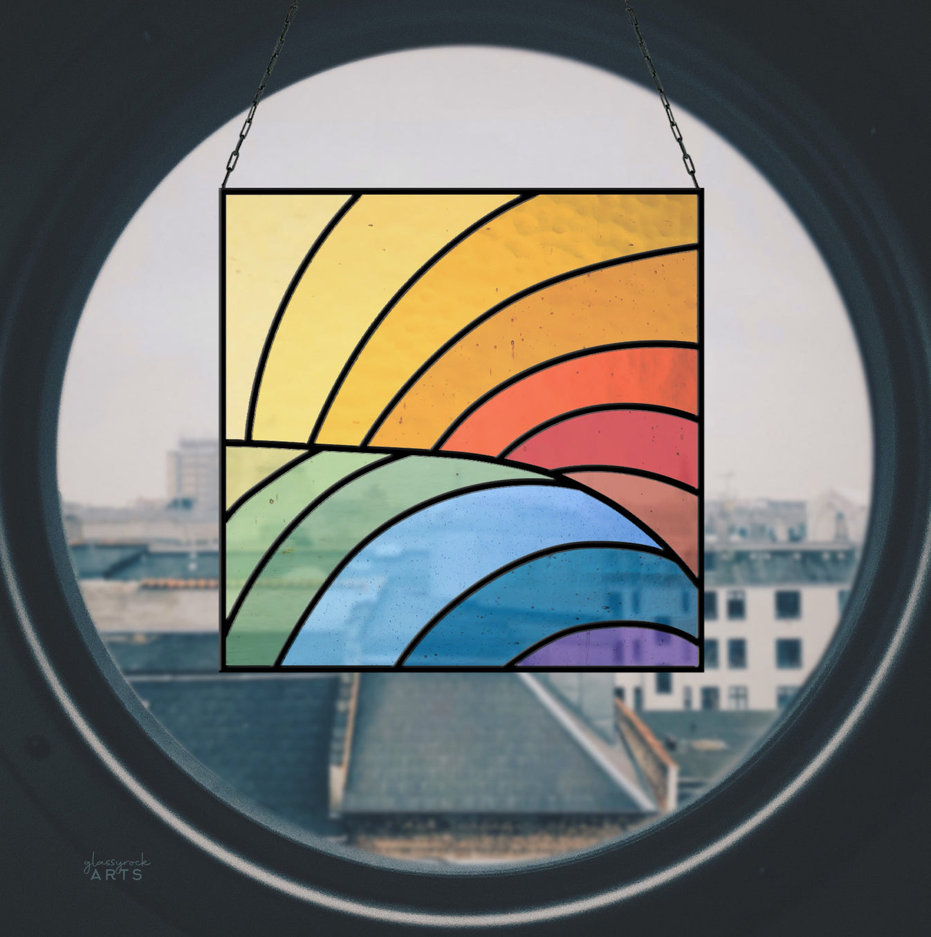 Square Abstract Rainbow Stained Glass Pattern – GlassyRock Arts