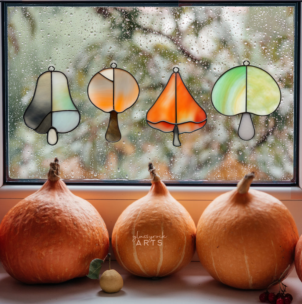 Easy MCM Mushroom Stained Glass Patterns 4-Pack – GlassyRock Arts