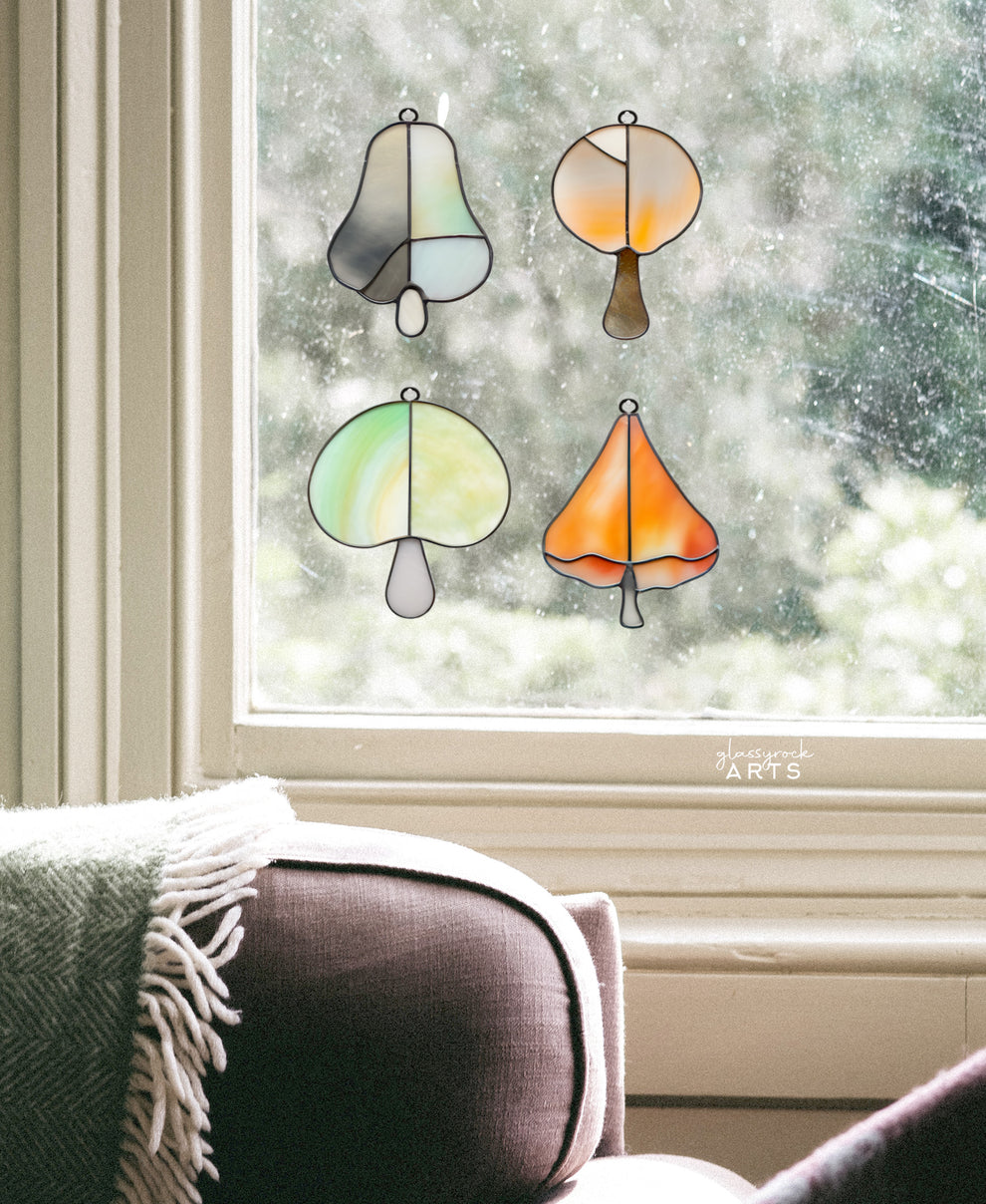 Easy MCM Mushroom Stained Glass Patterns 4-Pack – GlassyRock Arts