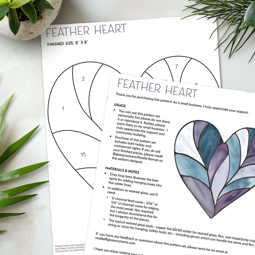 Feather Heart Stained Glass Pattern – GlassyRock Arts