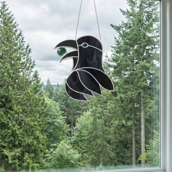 Gemstone Crow Stained Glass Pattern - GlassyRock Arts