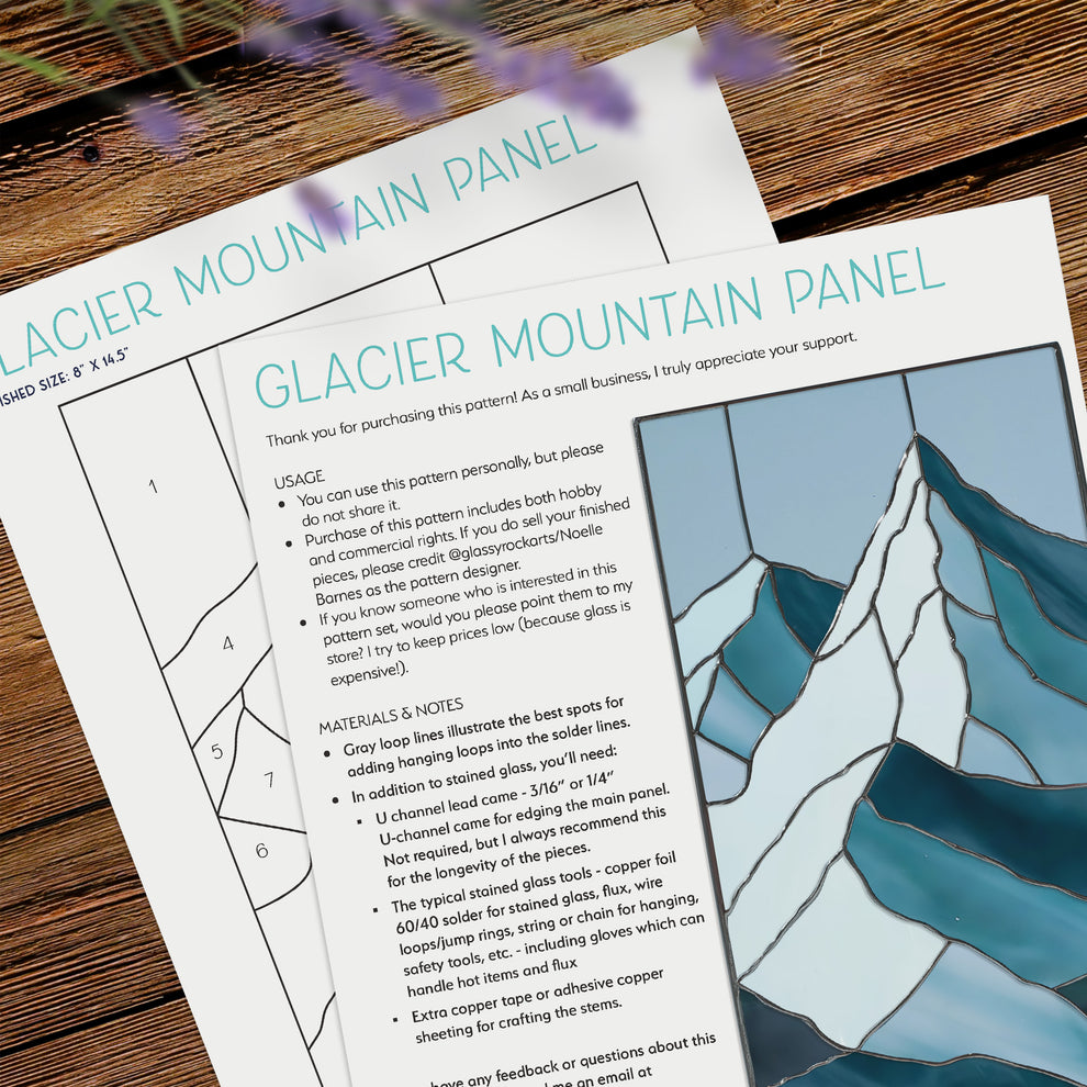 Glacier Mountain Stained Glass Pattern and PNG - GlassyRock Arts