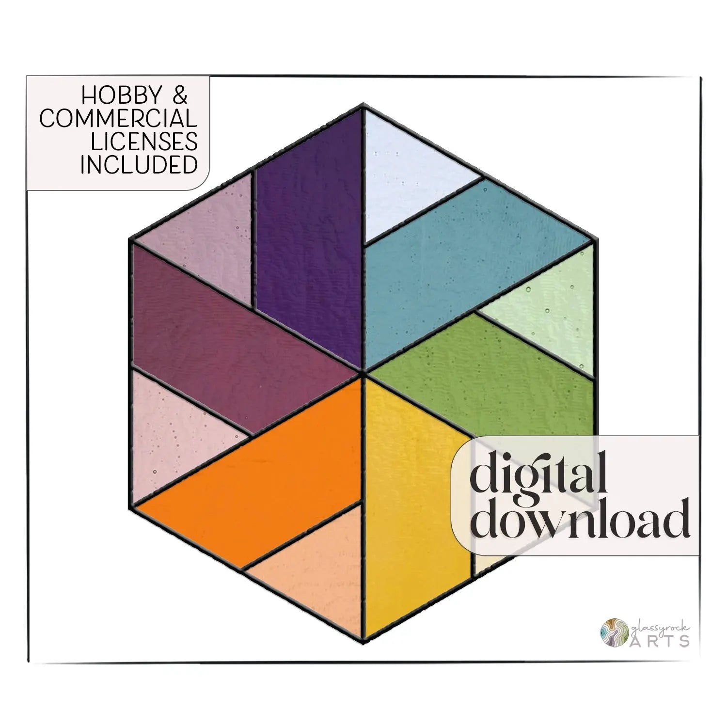 Geometric Pinwheel Hexagon Beginner Stained Glass Pattern – GlassyRock Arts