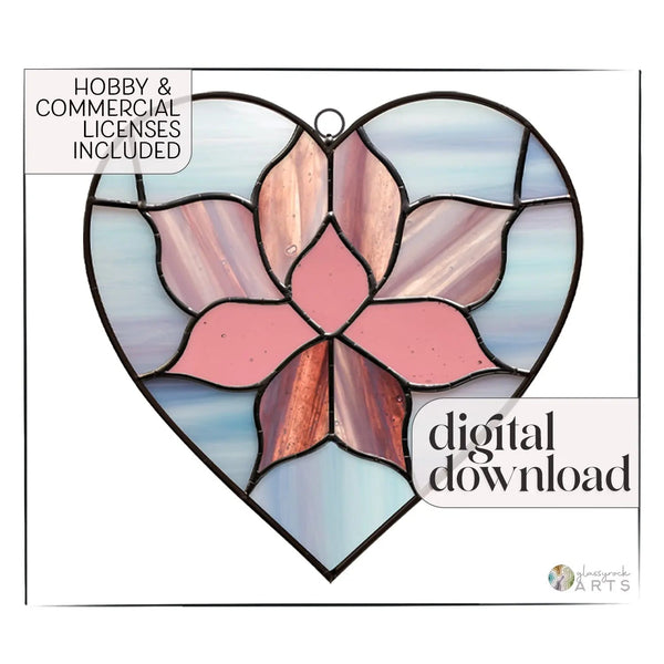 Lotus Flower Heart Stained Glass Pattern - GlassyRock Arts