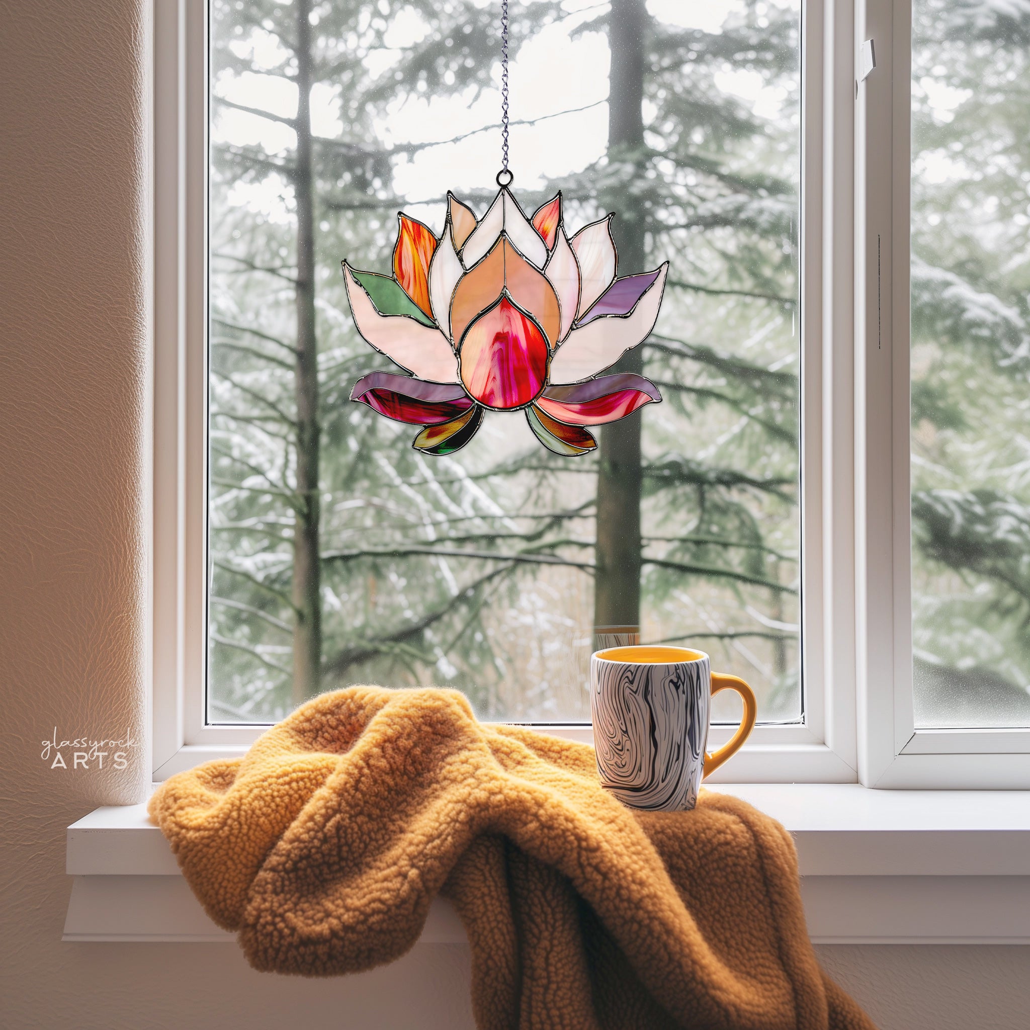 Lotus Flower Stained Glass Pattern – GlassyRock Arts