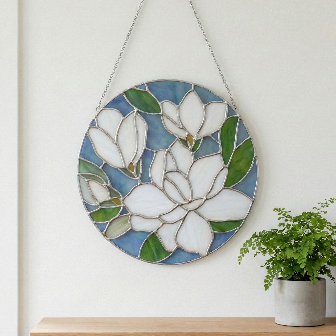 Magnolia Round Stained Glass Pattern - GlassyRock Arts - GlassyRock Arts