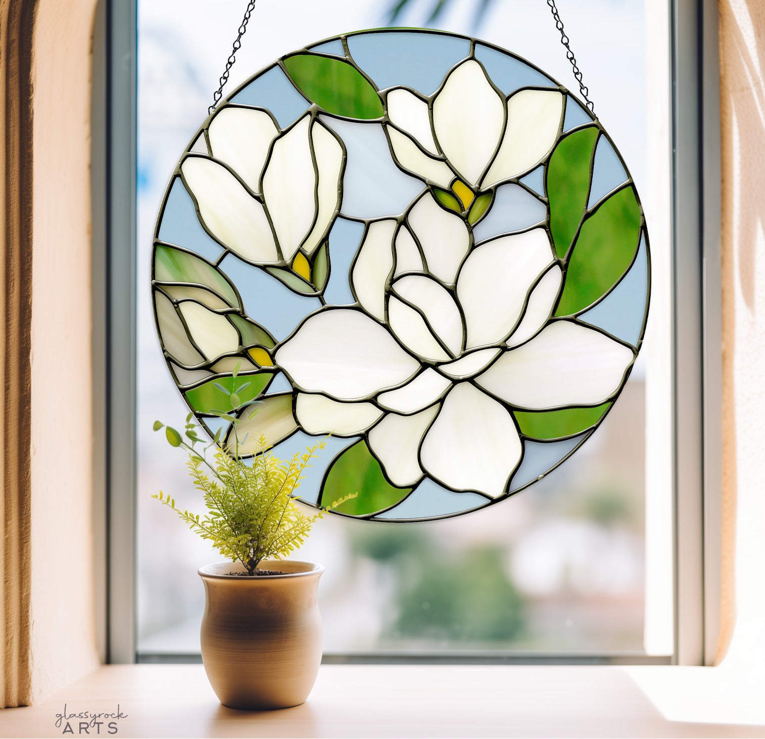 Magnolia Round Stained Glass Pattern