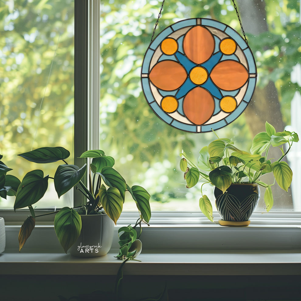 Mid Century Rose Window Stained Glass Pattern plus PNG – GlassyRock Arts