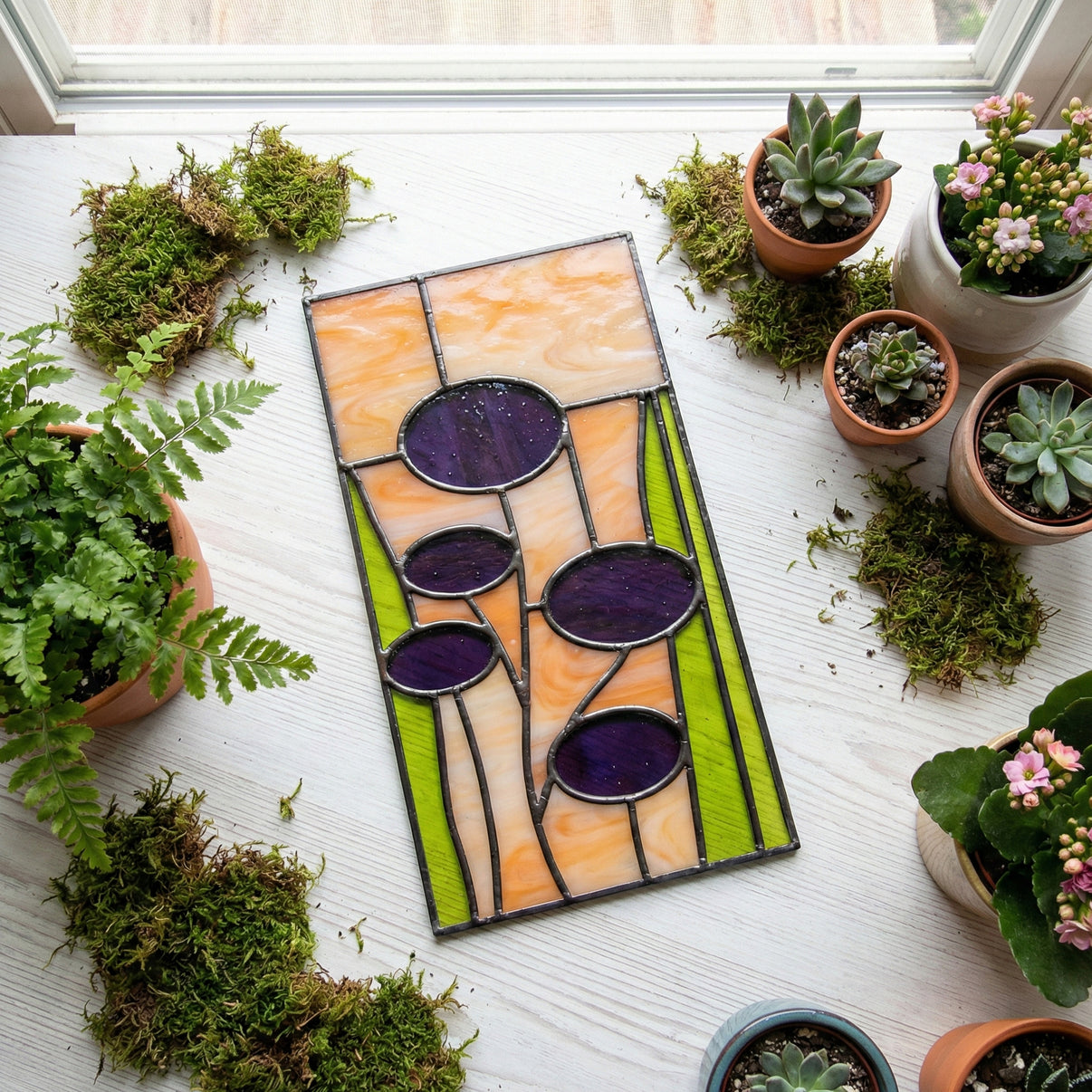 Mid-Century Modern Stained Glass Flowers Pattern - GlassyRock Arts