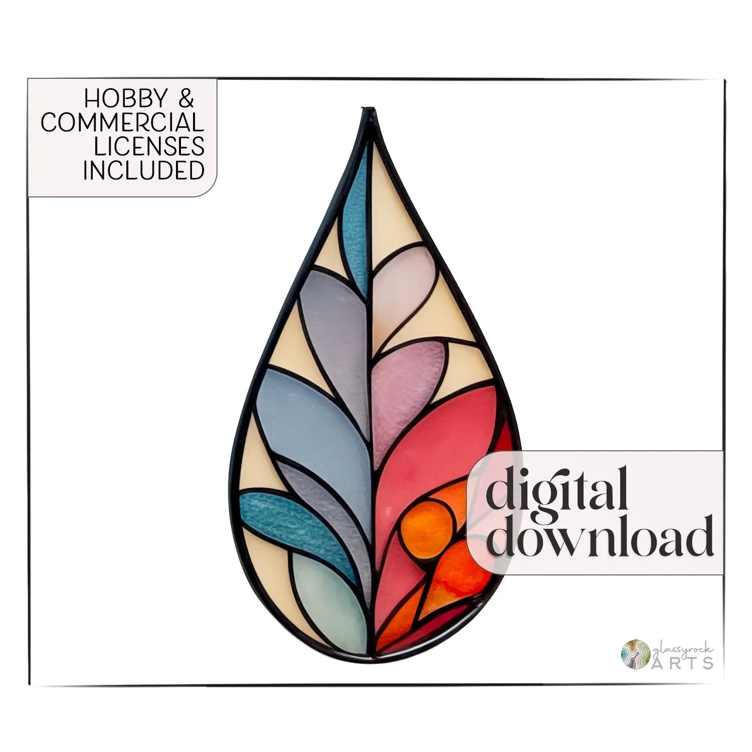 Modern Raindrop Plant Stained Glass Leaves Pattern – GlassyRock Arts
