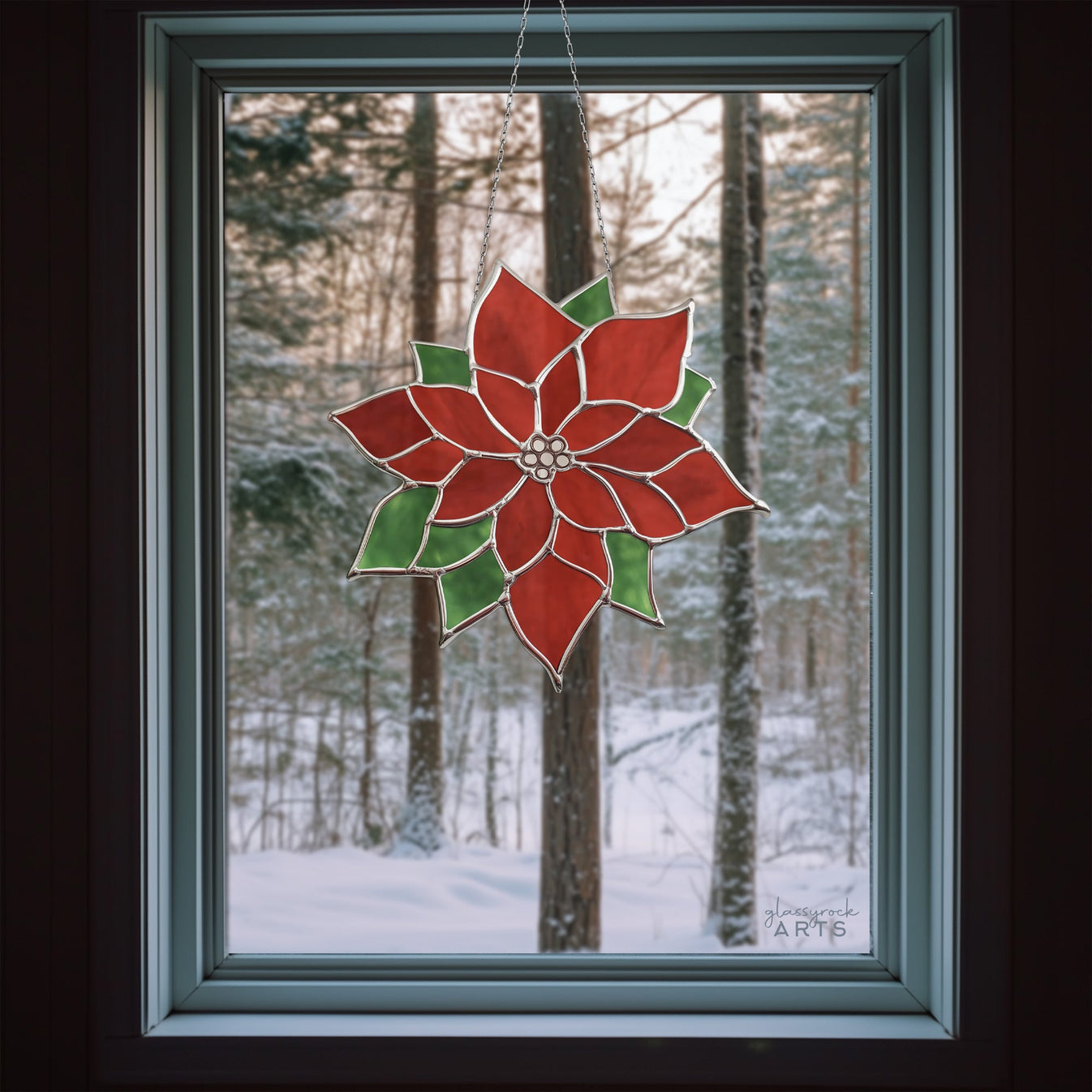 Poinsettia Stained Glass Pattern - GlassyRock Arts