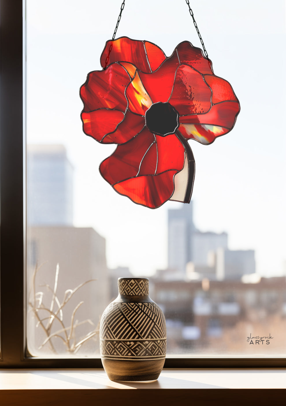 Poppy Stained Glass Flowers Pattern - GlassyRock Arts