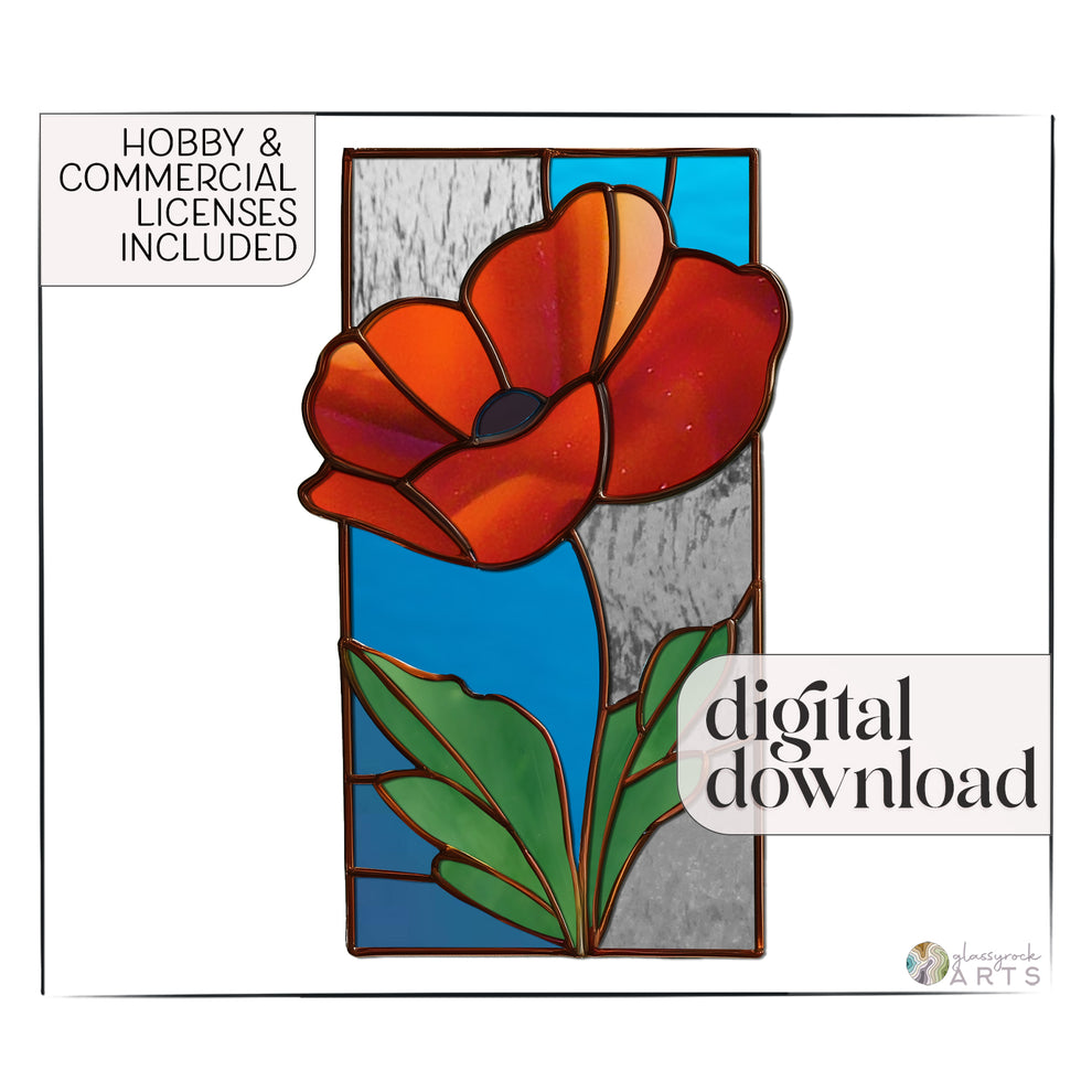Poppy Panel Square Stained Glass Pattern with PNG – GlassyRock Arts
