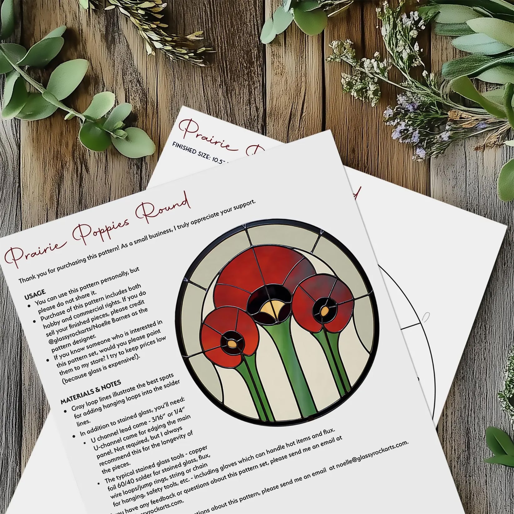 Prairie Poppies Round Stained Glass Pattern - GlassyRock Arts