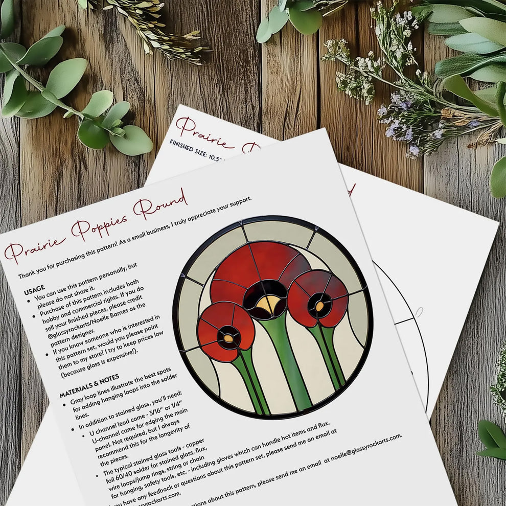 Prairie Poppies Round Stained Glass Pattern - GlassyRock Arts