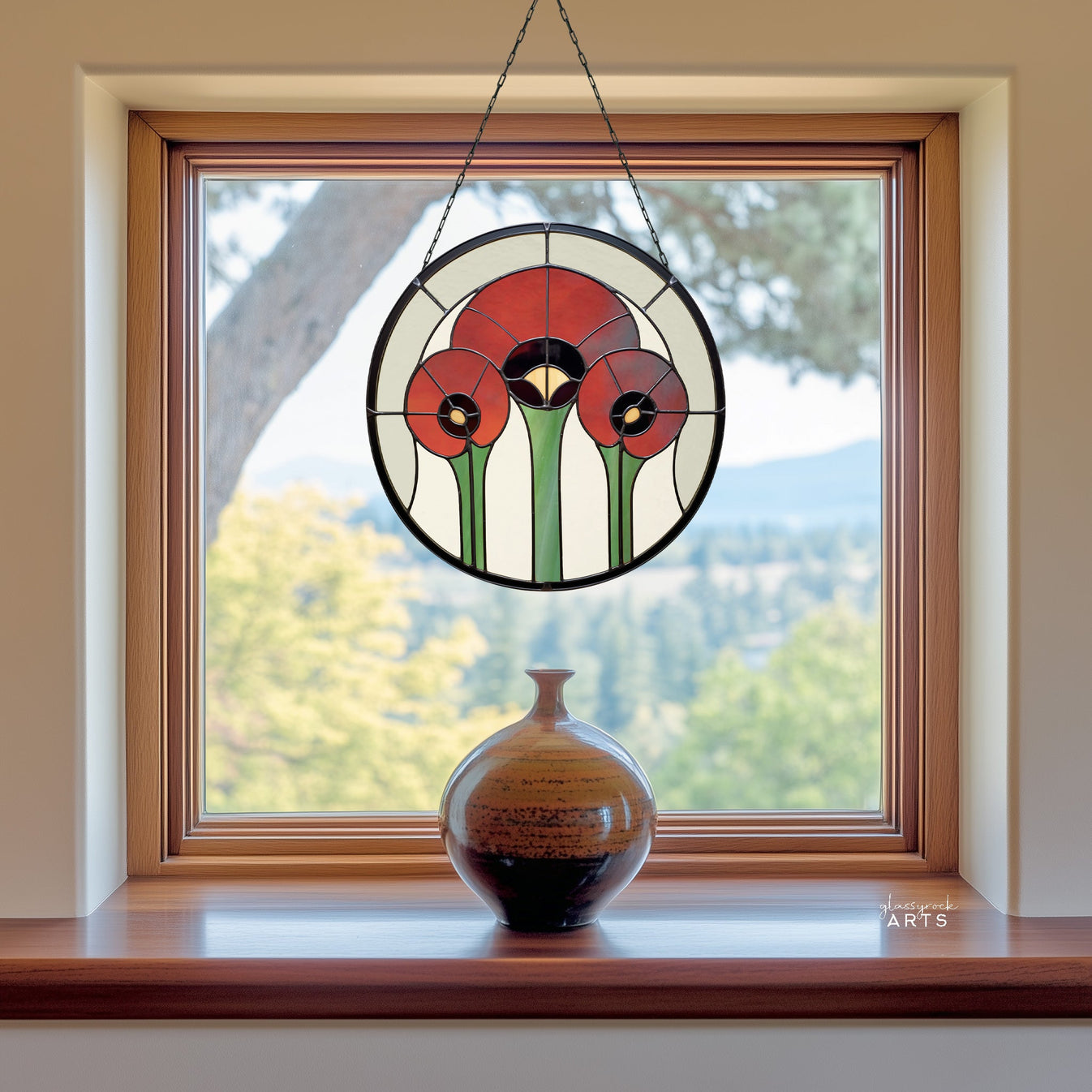 Prairie Poppies Round Stained Glass Pattern - GlassyRock Arts
