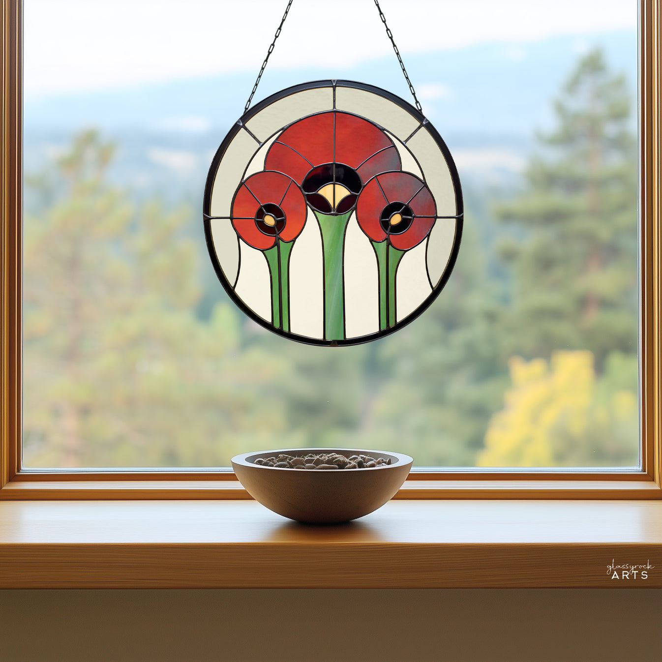 Prairie Poppies Round Stained Glass Pattern - GlassyRock Arts