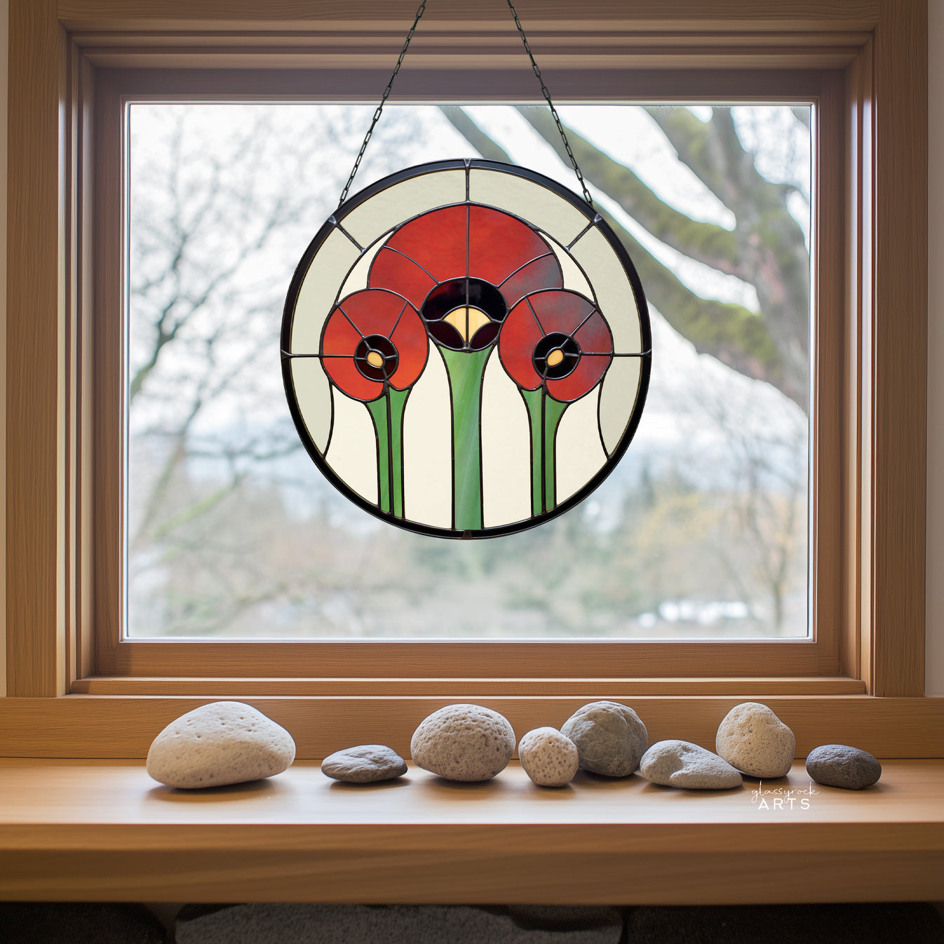 Prairie Poppies Round Stained Glass Pattern - GlassyRock Arts