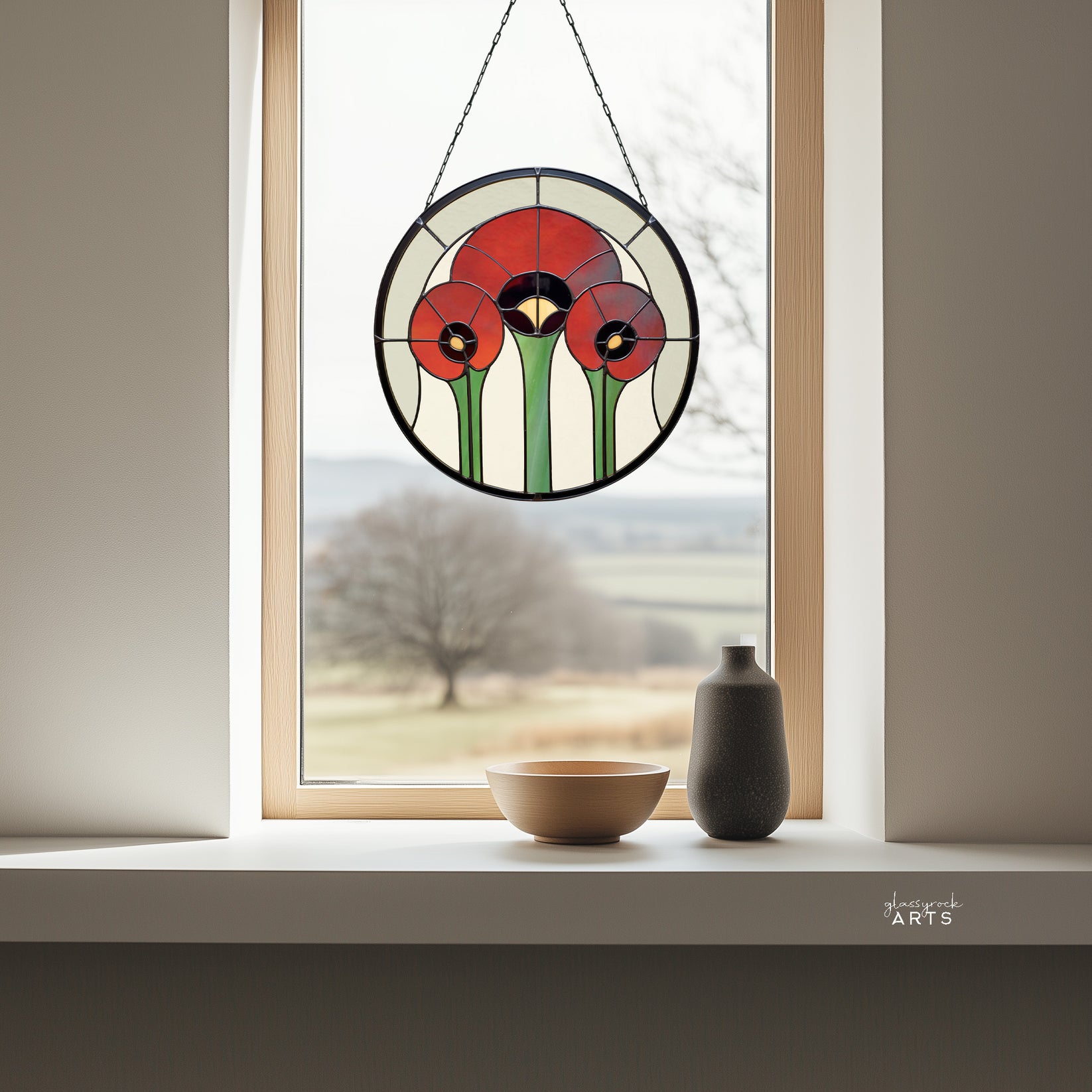 Prairie Poppies Round Stained Glass Pattern - GlassyRock Arts