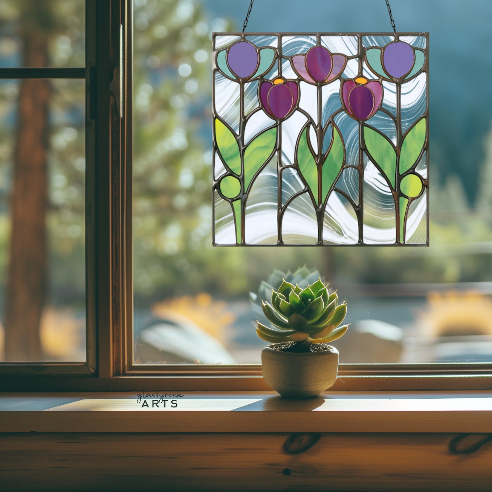 Prairie Tulips Stained Glass Flowers Pattern - GlassyRock Arts