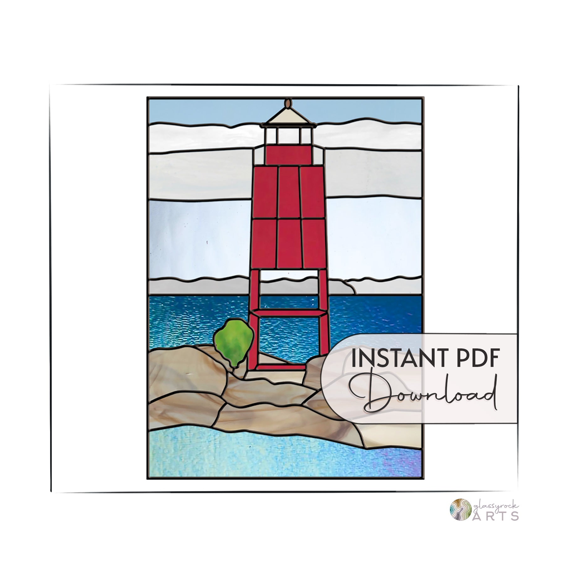 Racine Breakwater Lighthouse Stained Glass Pattern Landscape ...