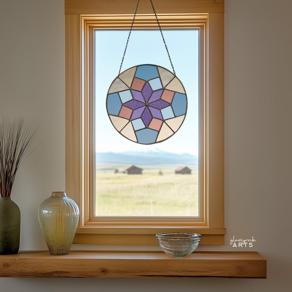 Geometric Rose Window Stained Glass Pattern plus PNG - GlassyRock Arts