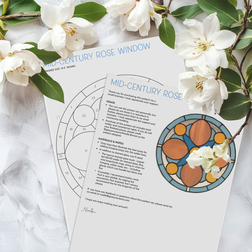 Mid Century Rose Window Stained Glass Pattern plus PNG – GlassyRock Arts