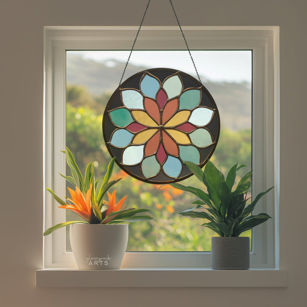 Starburst Rose Window Stained Glass Pattern plus PNG - GlassyRock Arts