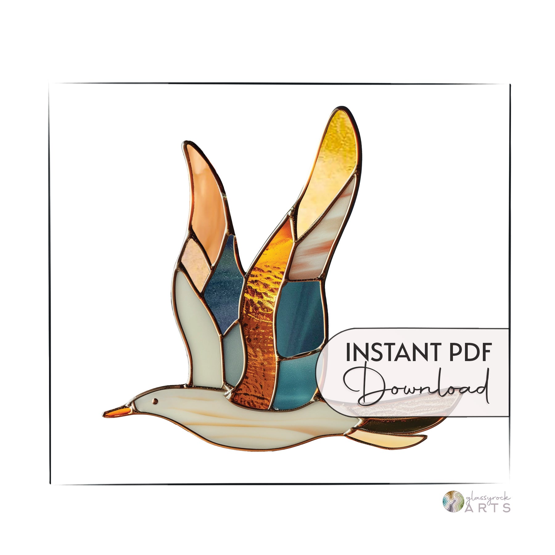 Seagull Stained Glass Pattern Template – GlassyRock Arts