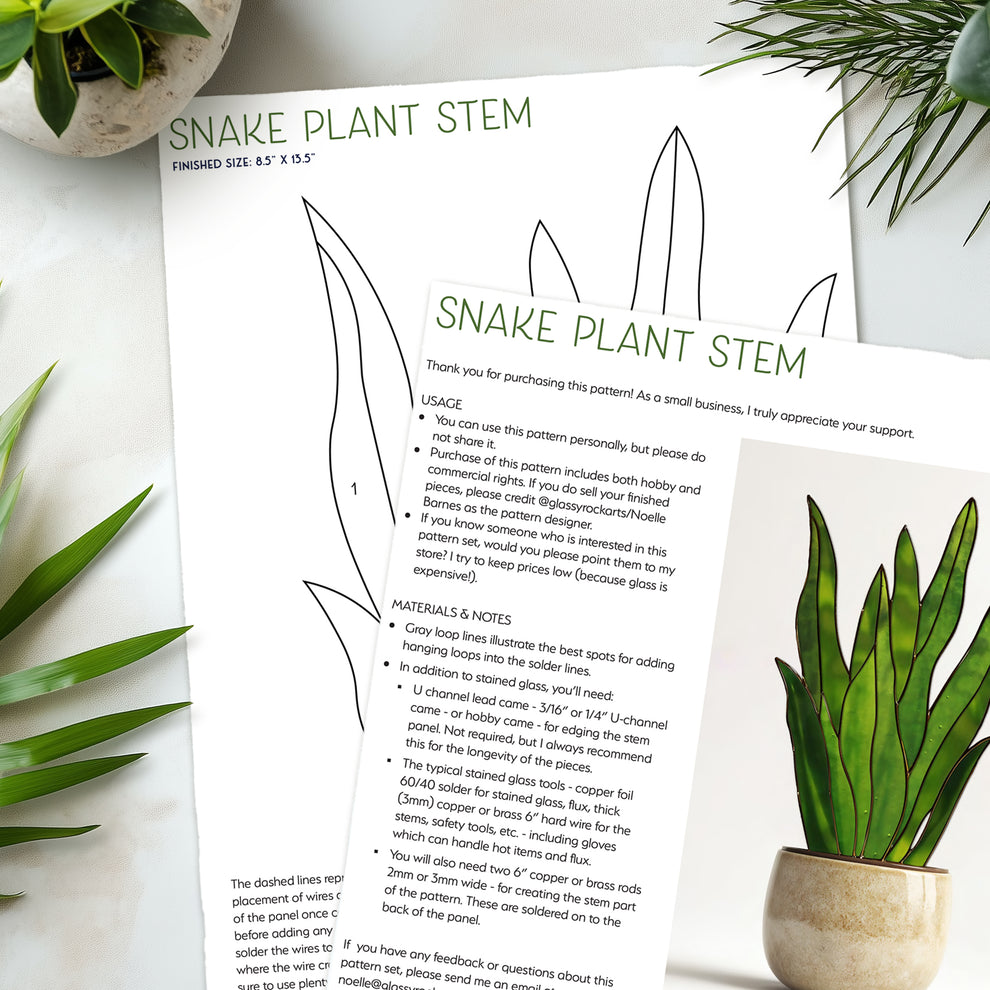 Snake Plant Stem Stained Glass Pattern and PNG - GlassyRock Arts