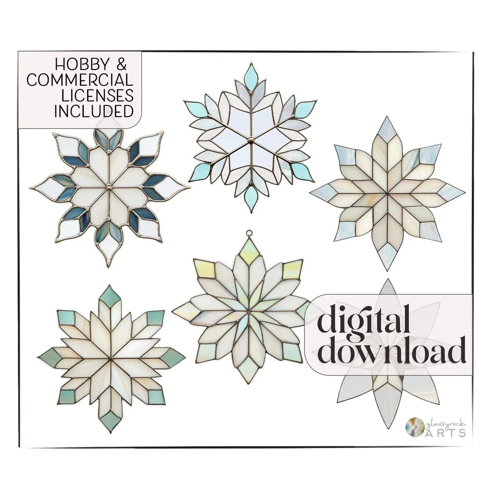 Snowflakes Stained Glass Pattern Pack of 6 - GlassyRock Arts