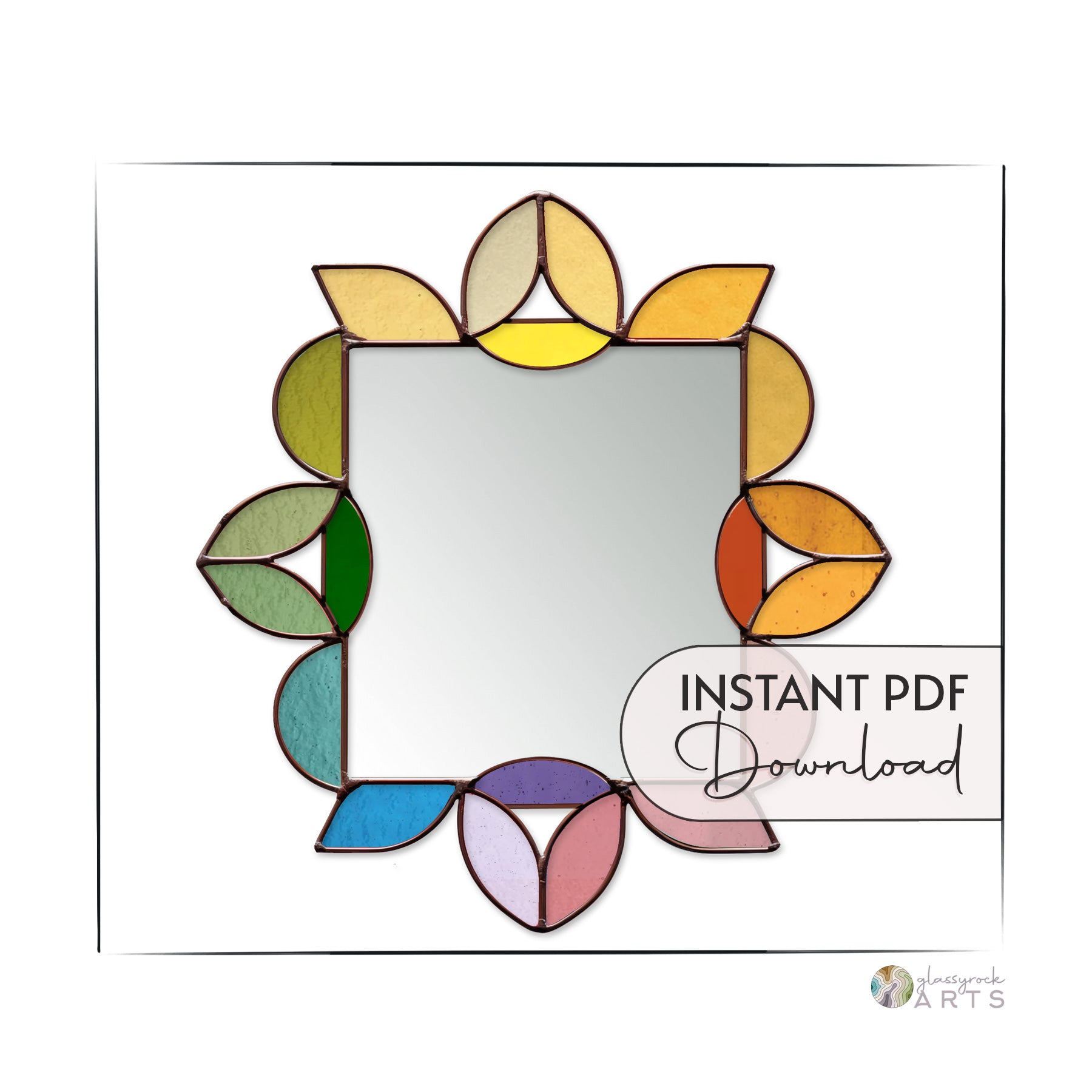 Square Mirror Stained Glass Leaves Pattern – GlassyRock Arts