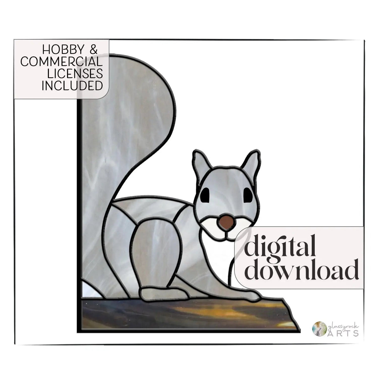 Squirrel Stained Glass Pattern - GlassyRock Arts