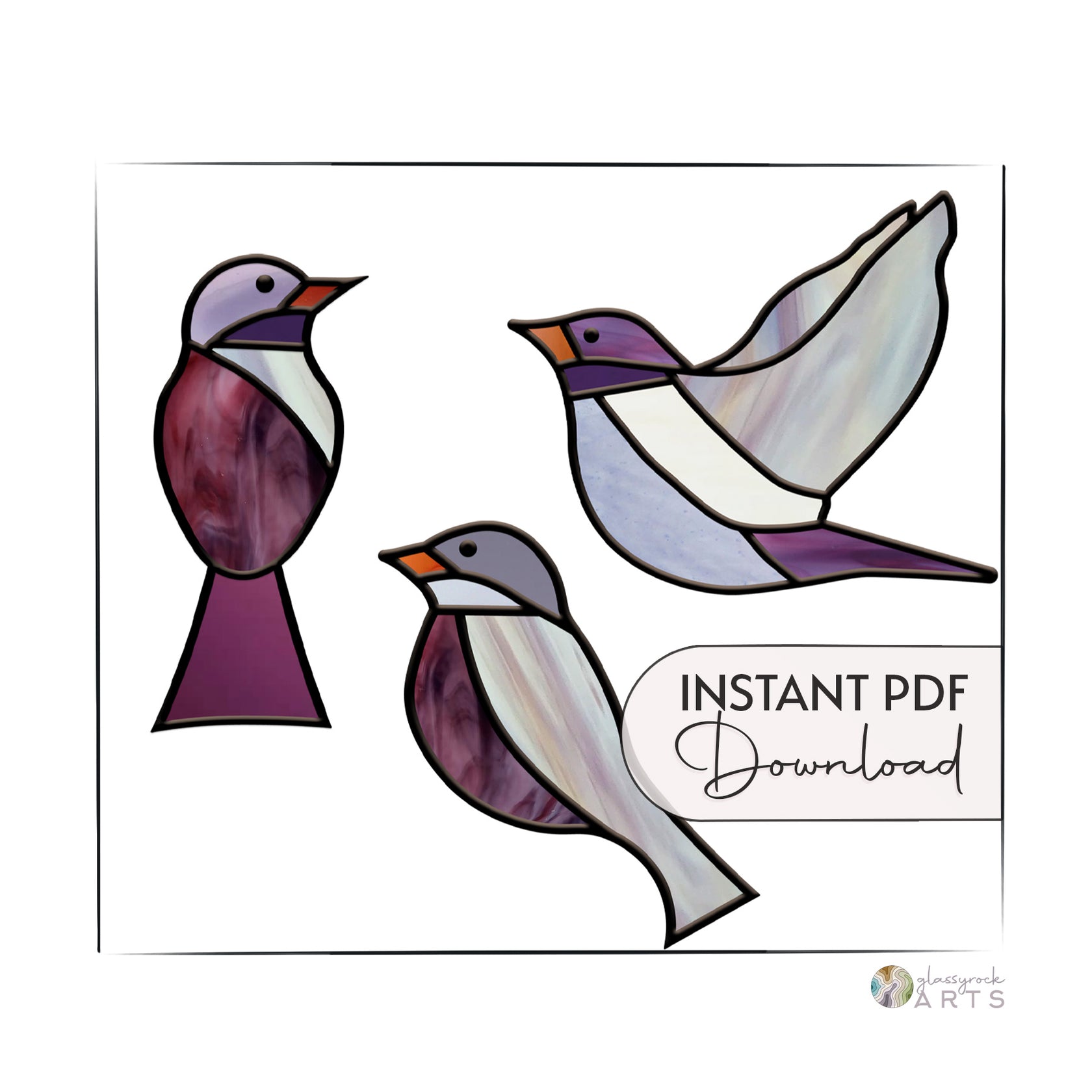 Birds Stained Glass Pattern Pack of 3 – GlassyRock Arts