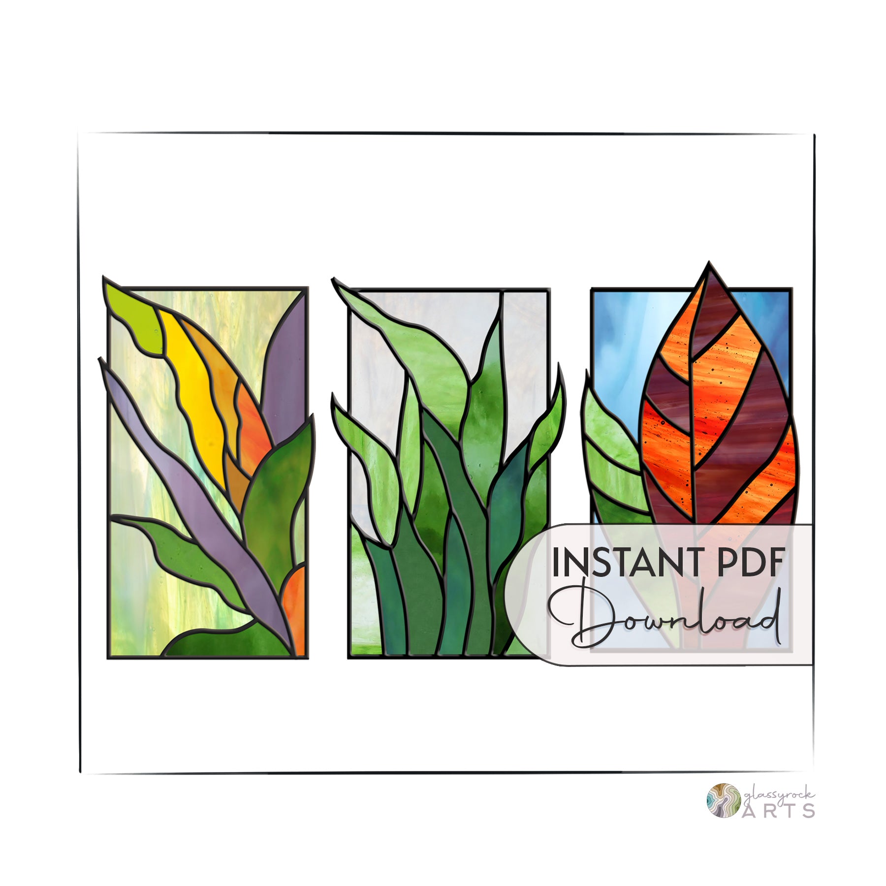 Tropical Plant Stained Glass Pattern 3-Pack – GlassyRock Arts